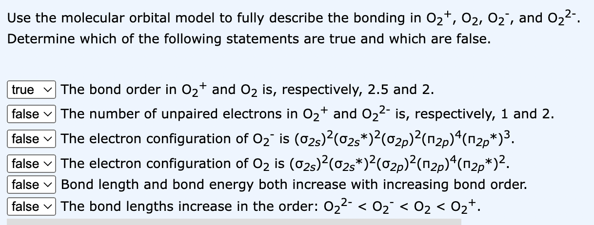 Use the molecular orbital model to fully describe the | Chegg.com