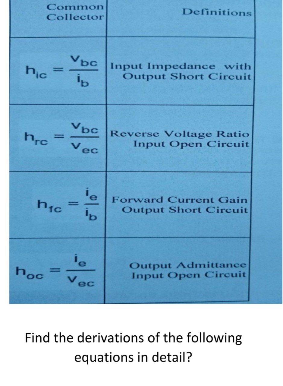 Solved Common Collector Definitions Voo Hic Input Impedance | Chegg.com