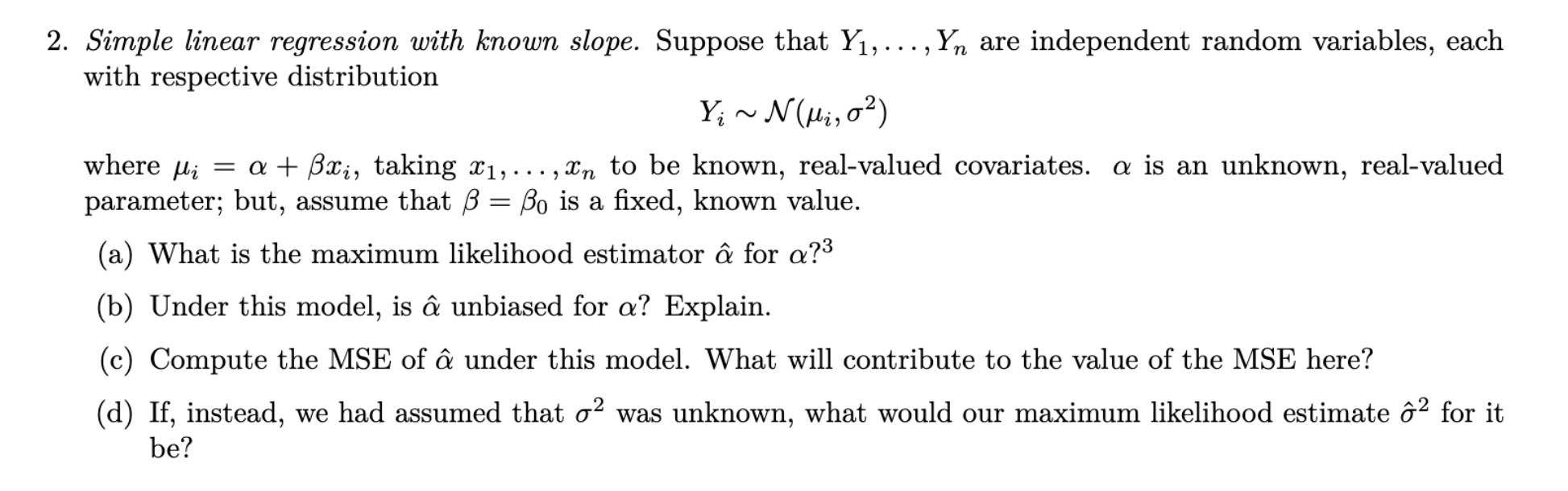 Simple linear regression with known slope. Suppose | Chegg.com