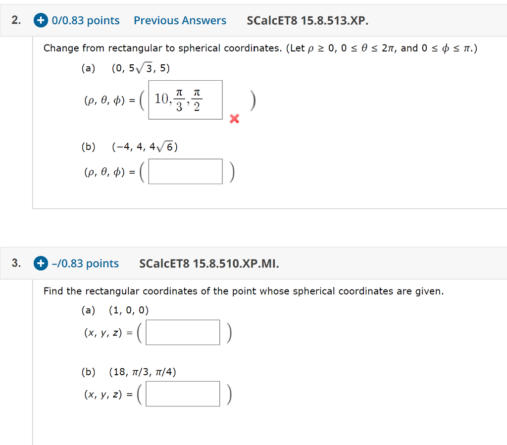 Solved 2. + 0/0.83 points Previous Answers SCalcET8 | Chegg.com