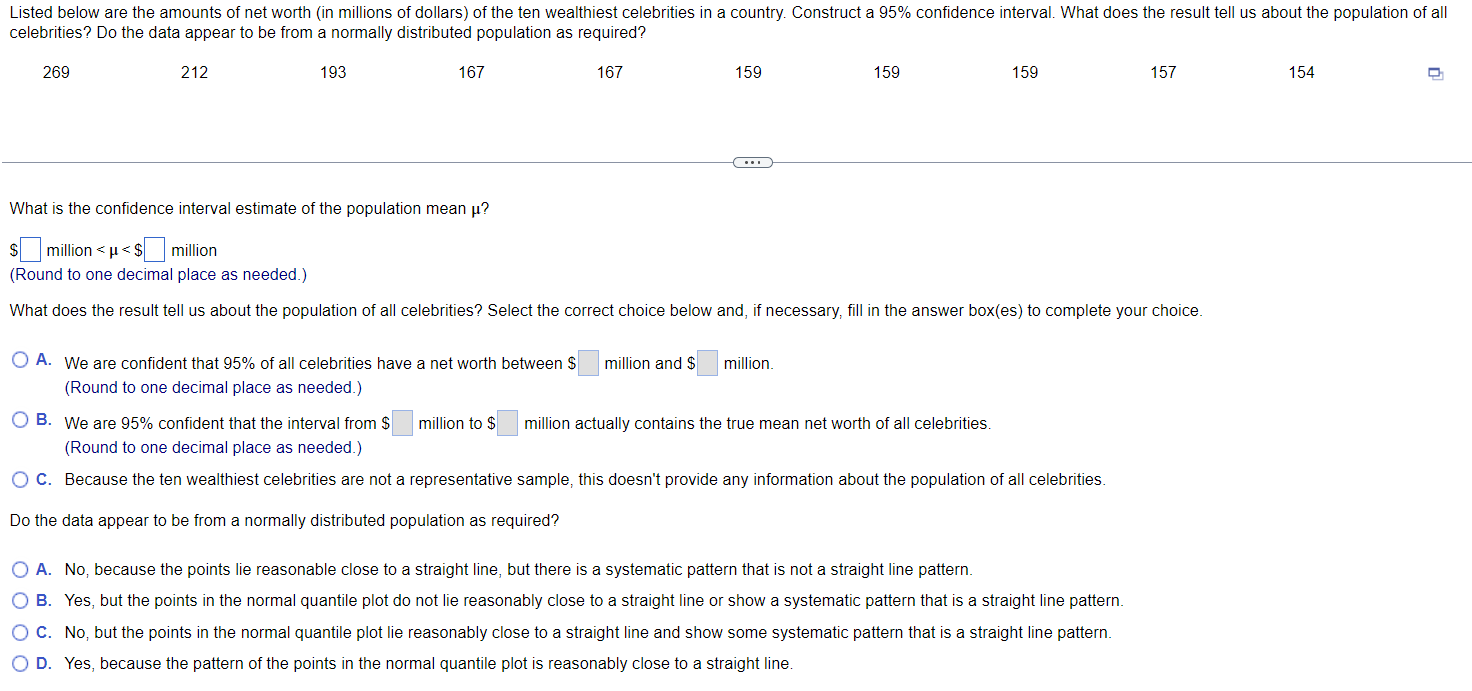 Solved celebrities? Do the data appear to be from a normally | Chegg.com