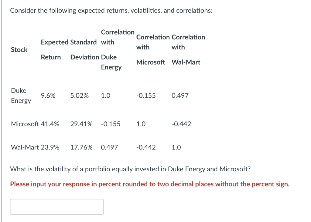 Solved Consider the following expected returns, | Chegg.com