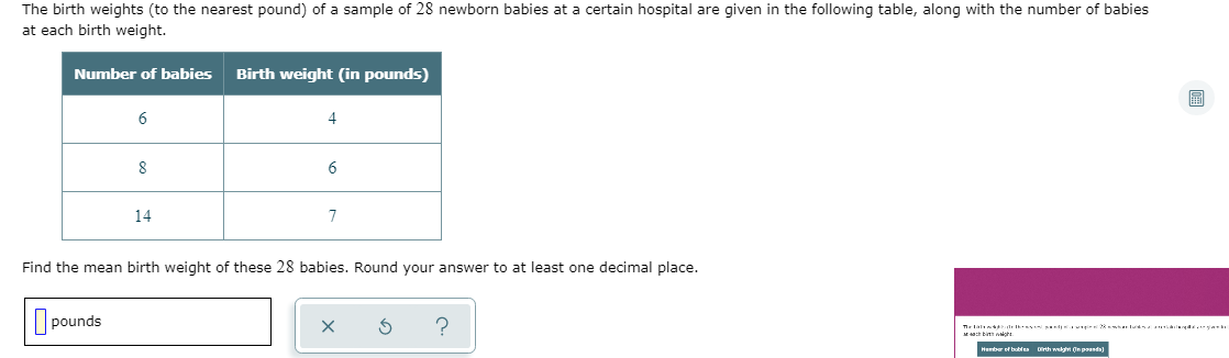 Solved The birth weights to the nearest pound) of a sample | Chegg.com