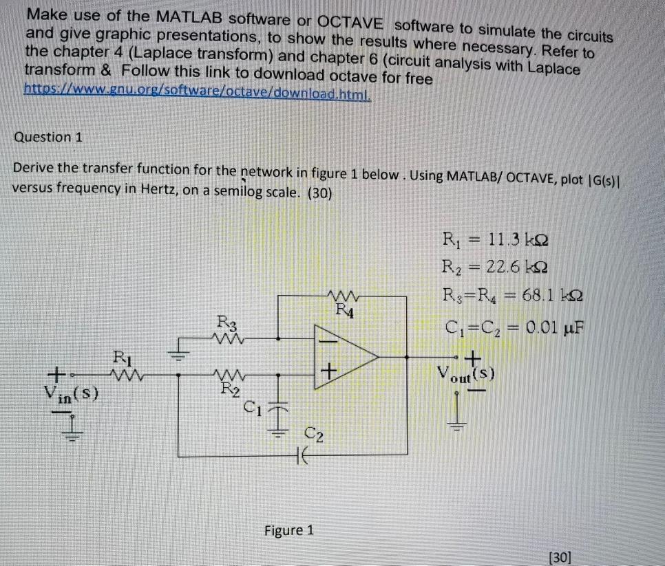 Solved Make use of the MATLAB software or OCTAVE software to | Chegg.com