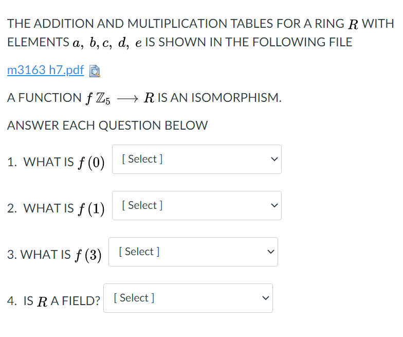 Solved THE ADDITION AND MULTIPLICATION TABLES FOR A RING R | Chegg.com