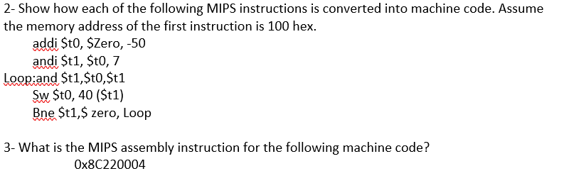 Solved 2- Show how each of the following MIPS instructions | Chegg.com