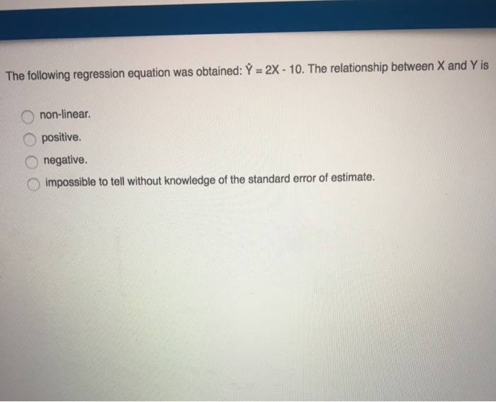 Solved The following regression equation was obtained: Y | Chegg.com