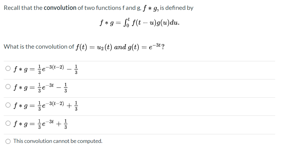 Solved Recall that the convolution of two functions fand g, | Chegg.com