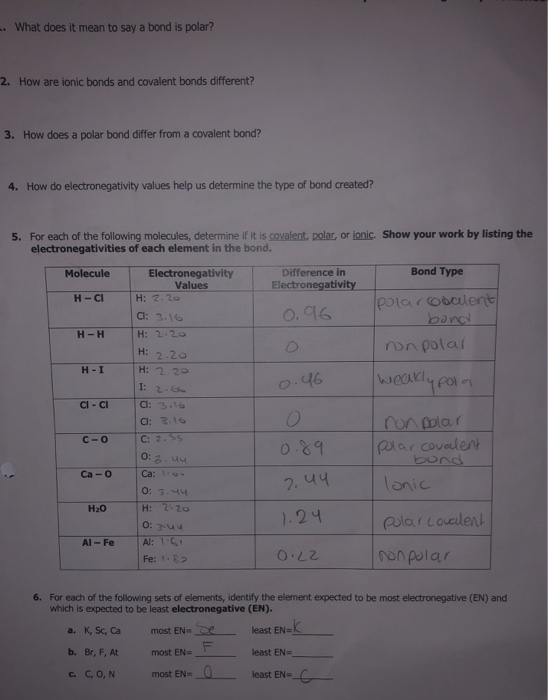 Solved . What does it mean to say a bond is polar? 2. How | Chegg.com