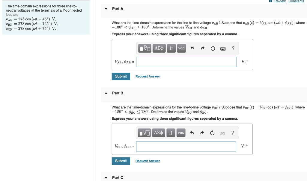 Solved Review Constants Part A The time-domain expressions | Chegg.com