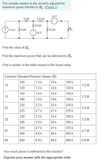 Solved The variable resistor in the circult is adjusted for | Chegg.com