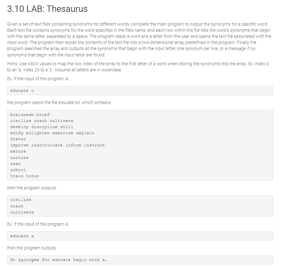Solved Given a set of text files containing synonyms for | Chegg.com