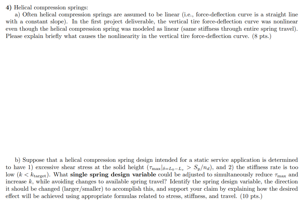 4) Helical compression springs: a) Often helical | Chegg.com