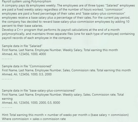 Solved Payroll system using Polymorphism A company pays its | Chegg.com