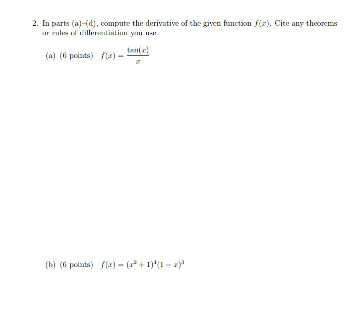 Solved In parts (a)-(d), compute the derivative of the given | Chegg.com