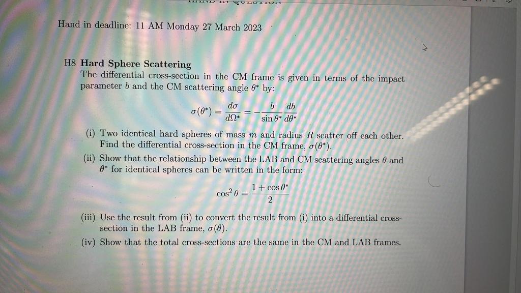 Solved H8 Hard Sphere Scattering The differential | Chegg.com