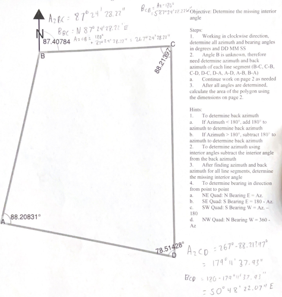 Solved I need help finding the azimuth angles and bearing | Chegg.com