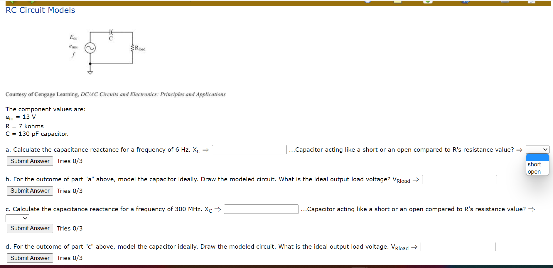 Solved RC Circuit Models Courtesy of Cengage Learning, DC/AC | Chegg.com