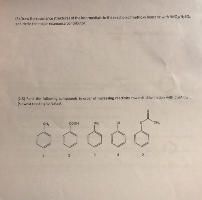 Solved (3) Draw the resonance structures of the intermediate | Chegg.com