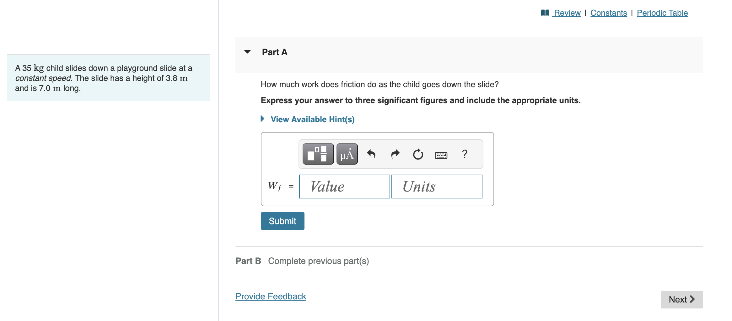 Solved A 35 kg child slides down a playground slide at a | Chegg.com