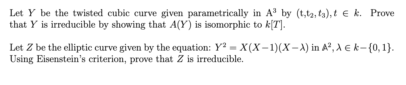 Solved Let Y be the twisted cubic curve given parametrically | Chegg.com