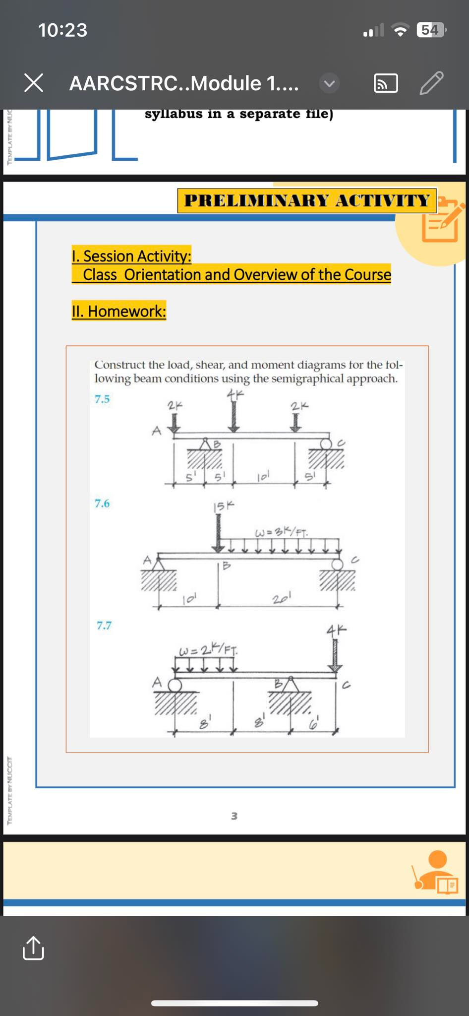 Solved Construct the load, shear, and moment diagrams tor | Chegg.com