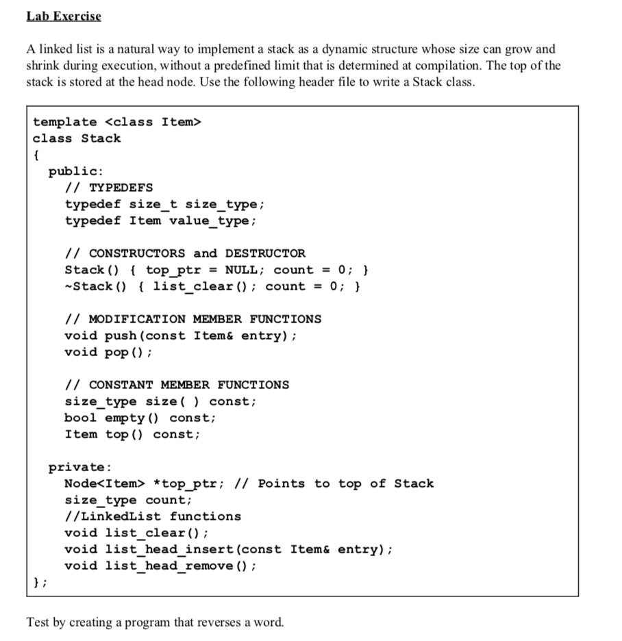 A linked list is a natural way to implement a stack | Chegg.com