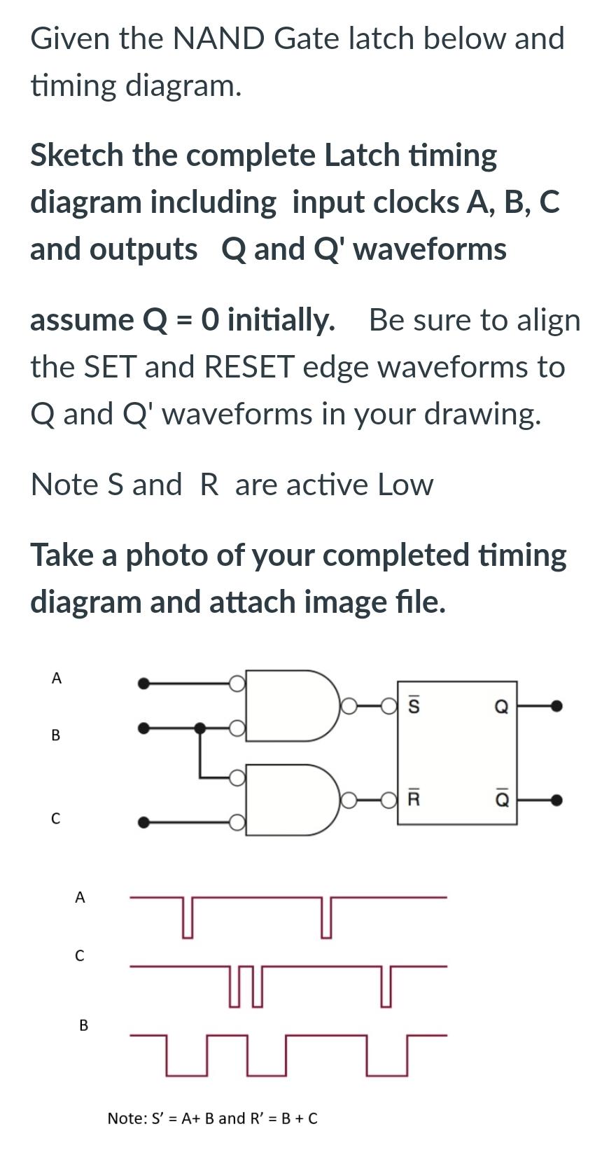Solved Given the NAND Gate latch below and timing diagram. | Chegg.com