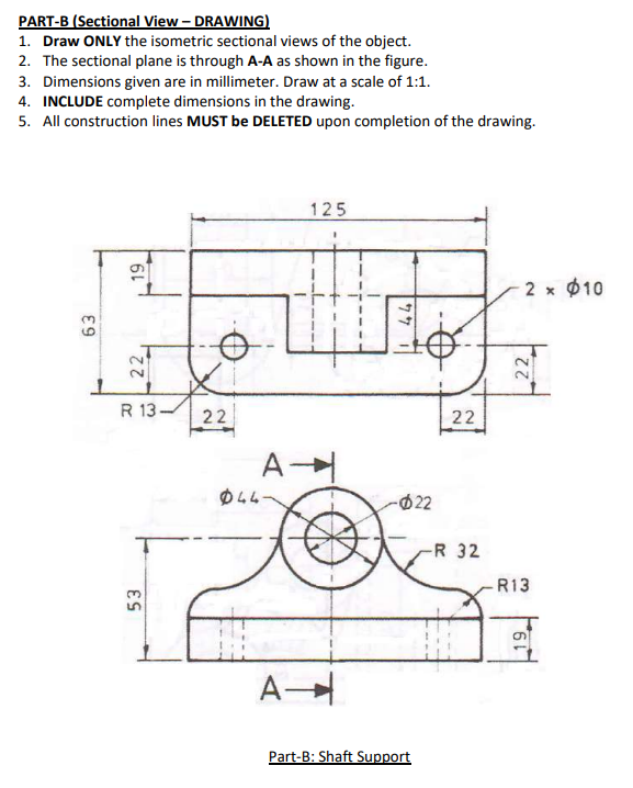 Solved PART-B (Sectional View - DRAWING)1. Draw ONLY the | Chegg.com Solved PART-B (Sectional View - DRAWING)1. Draw ONLY the | Chegg.com