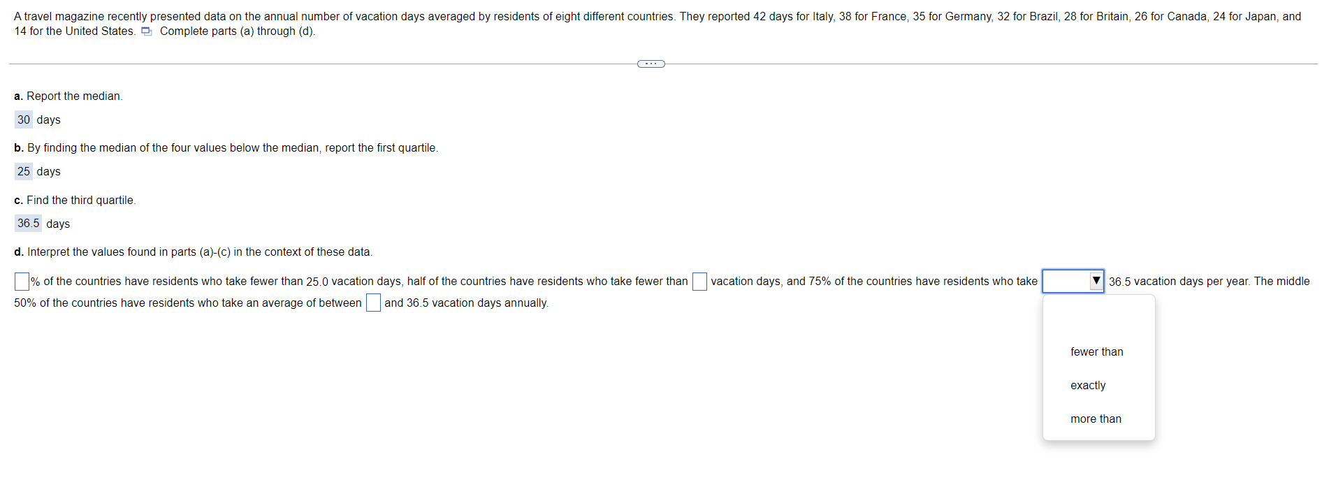Solved A travel magazine recently presented data on the | Chegg.com