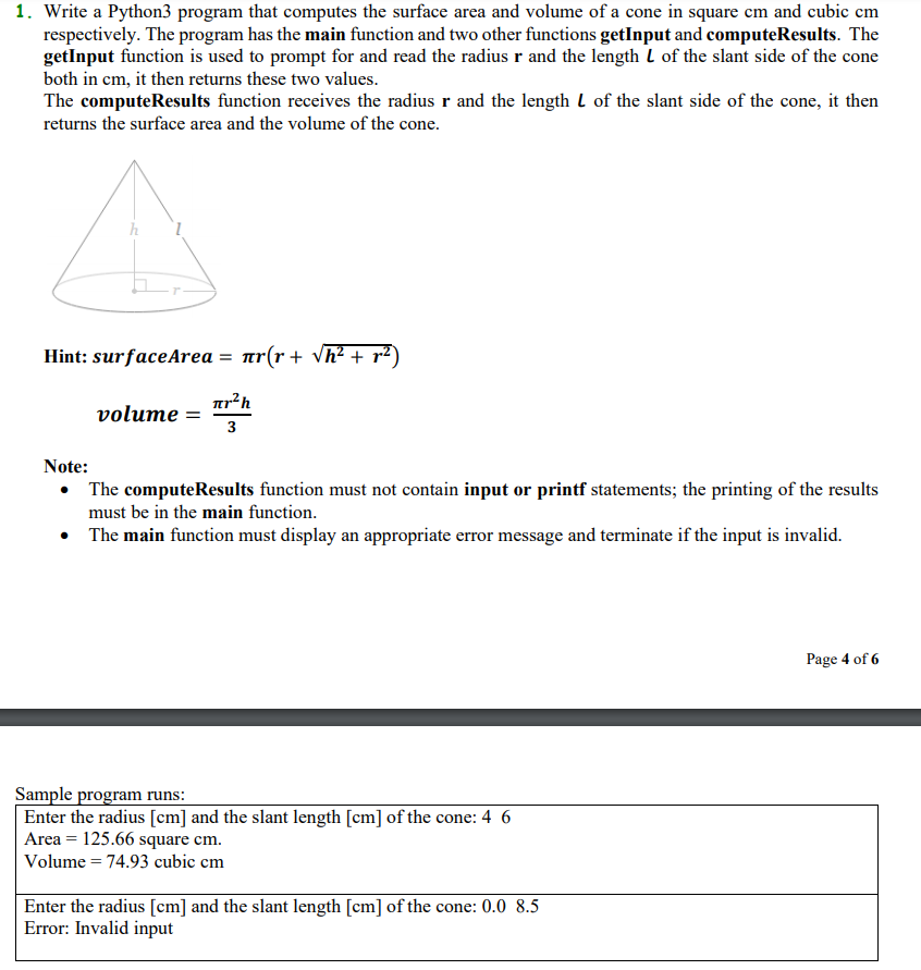 Solved 1. Write a Python3 program that computes the surface | Chegg.com