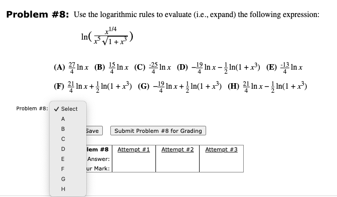 Solved Problem #8: Use the logarithmic rules to evaluate | Chegg.com