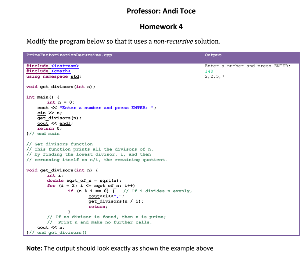Solved Professor: Andi Toce Homework 4 Modify the program | Chegg.com