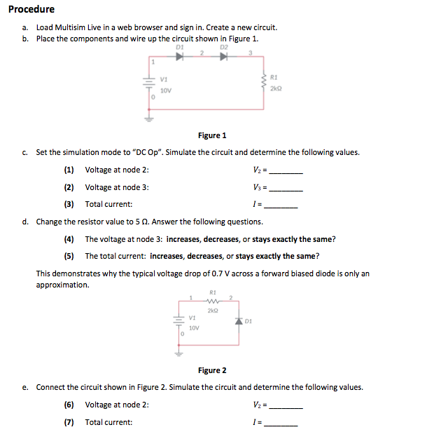 Solved Procedure Load Multisim Live in a web browser and | Chegg.com