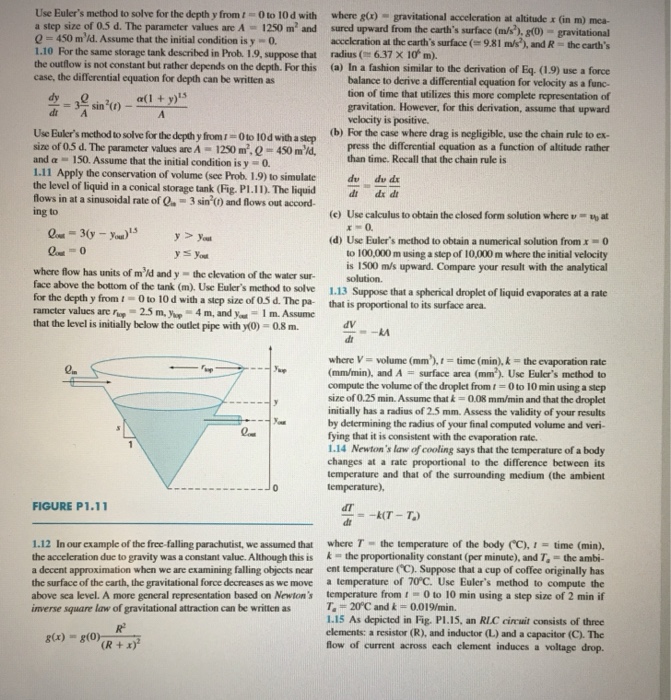 Solved Use Euler's method to solve for the depth y from 0 to | Chegg.com