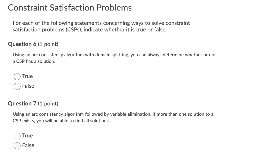 Solved Constraint Satisfaction Problems For each of the | Chegg.com