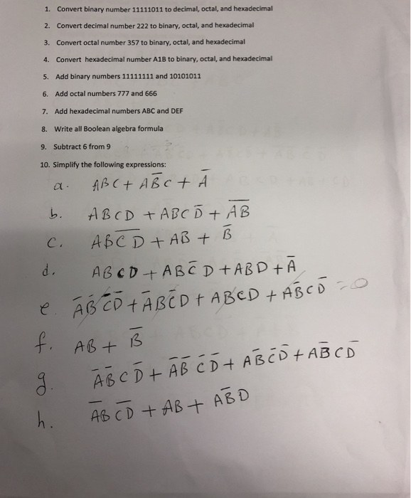 Solved 1. Convert binary number 11111011 to decimal, octal, | Chegg.com