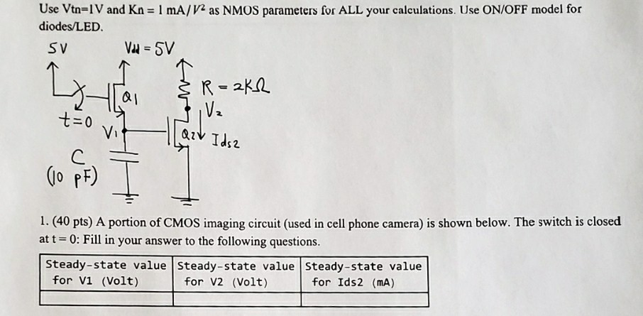 Solved Use Vtn=1V and Kn= 1 mA/V as NMOS parameters for ALL | Chegg.com