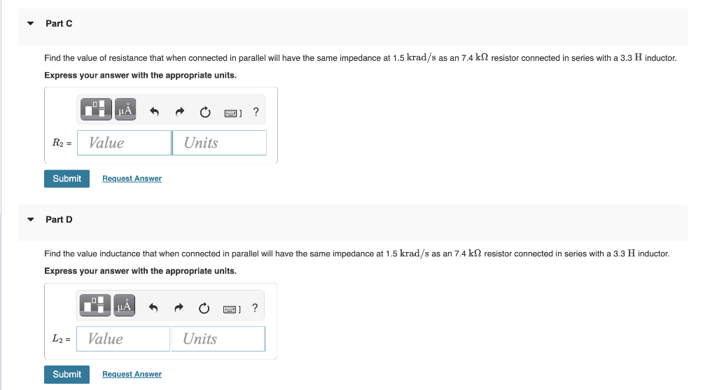 [solved] At A Given Frequency Omega The Circuits