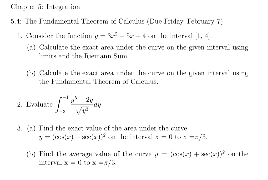 Solved Chapter 5: Integration 5.4: The Fundamental Theorem | Chegg.com