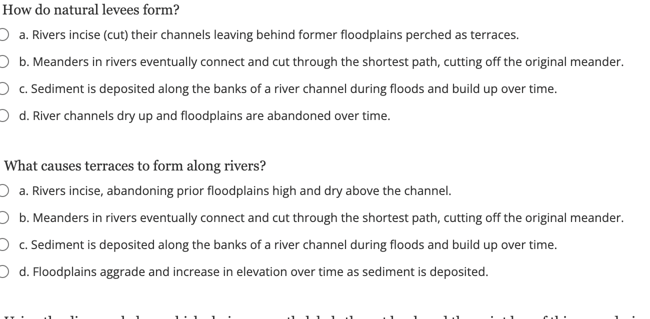 Solved How do natural levees form? a. Rivers incise (cut) | Chegg.com