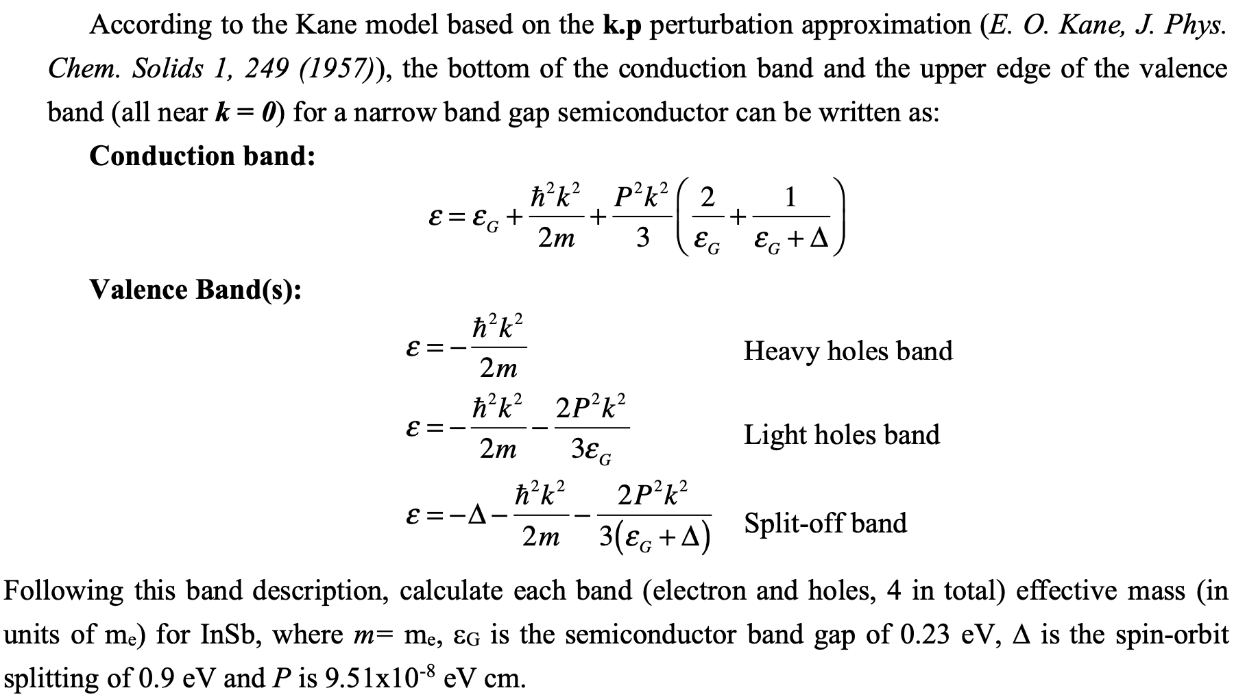 Solved According to the Kane model based on the k.p | Chegg.com