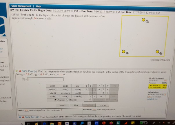 Solved Class Management| Help HW #2: Electric Fields Begin | Chegg.com