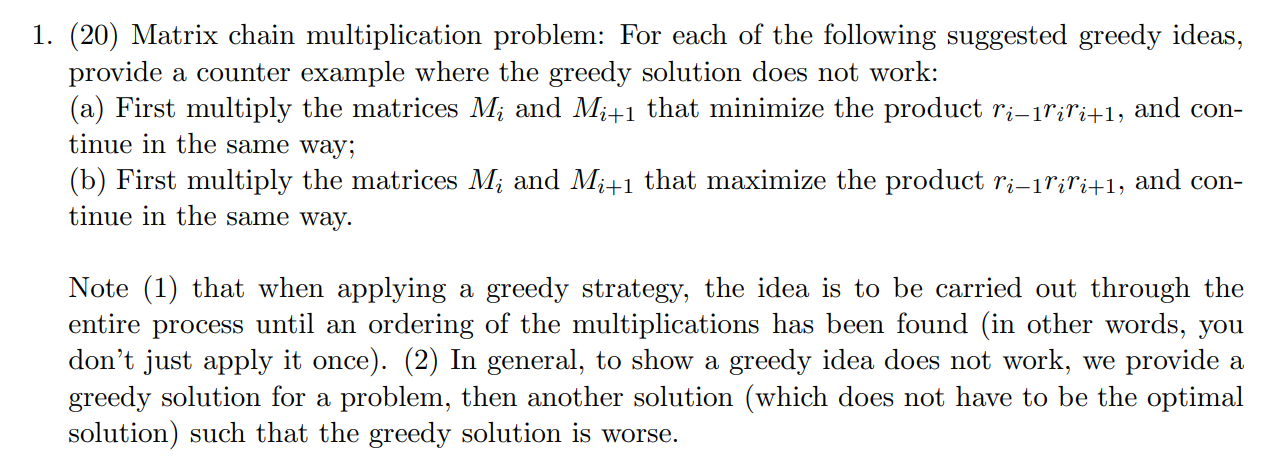 Solved 1. (20) Matrix chain multiplication problem: For each | Chegg.com