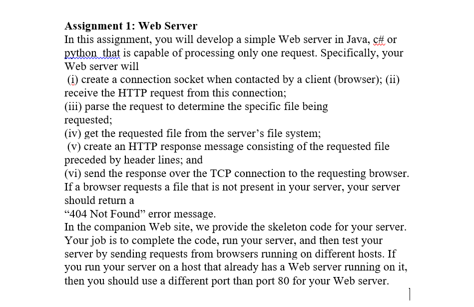 Assignment 1 Web Server In This Assignment You Will
