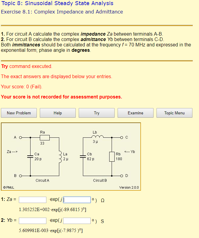 Solved Topic 8: Sinusoidal Steady State Analysis Exercise | Chegg.com