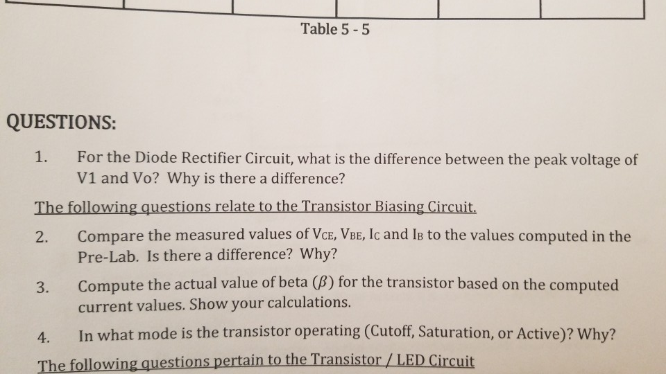 Solved Table 5-5 QUESTIONS: 1. For the Diode Rectifier | Chegg.com
