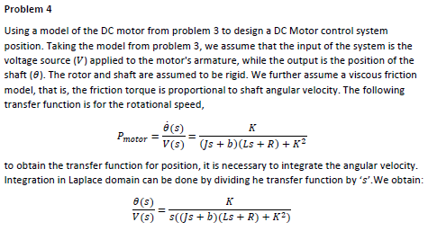Solved Using a model of the DC motor from problem 3 to | Chegg.com