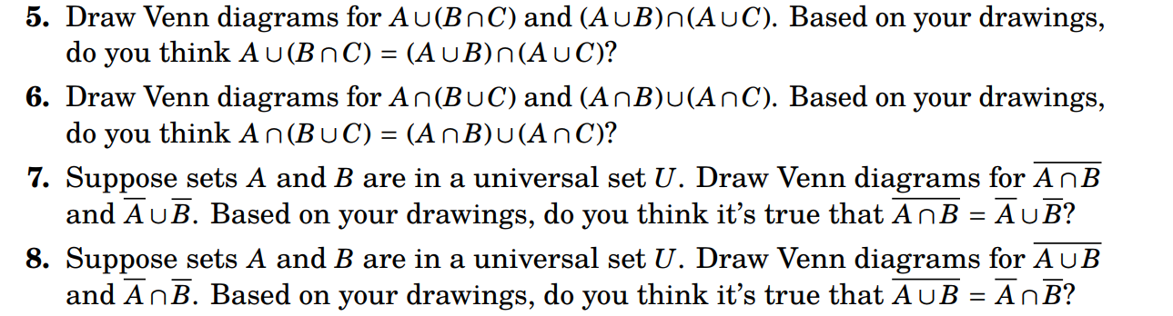 Solved - 5. Draw Venn diagrams for Au(BNC) and (AUB)n(AUC). | Chegg.com