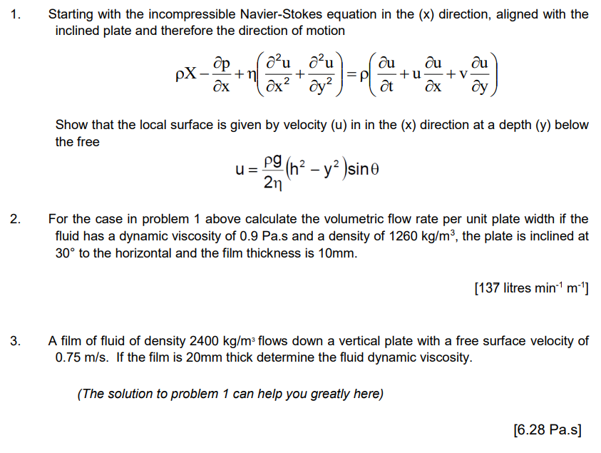 Starting with the incompressible Navier-Stokes | Chegg.com